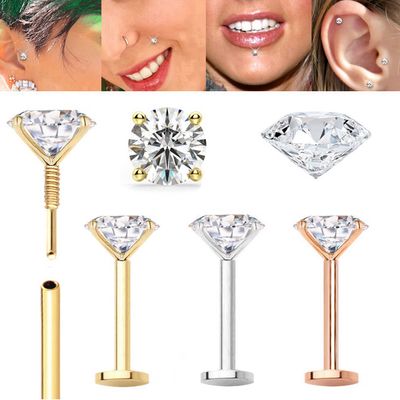 DIAMOND Threaded Flat Back Stud for Nose, Lip, Tragus, Cartilage