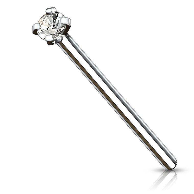 G23 Solid Titanium Fishtail Prong-Setting Nose Ring - 18G