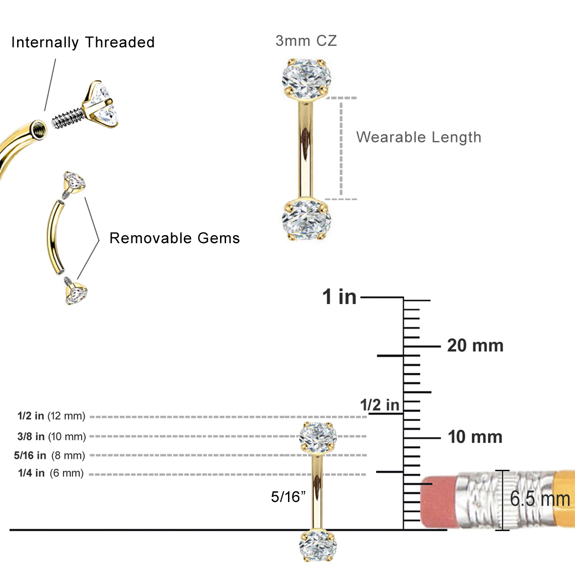 G23 Titanium Internally Threaded PVD Curved IP Barbell