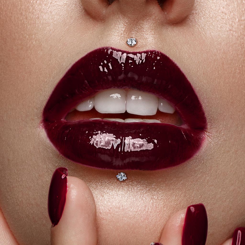 G23 Titanium Threaded Fancy CZ Flat Back Stud - Lips, Cartilage