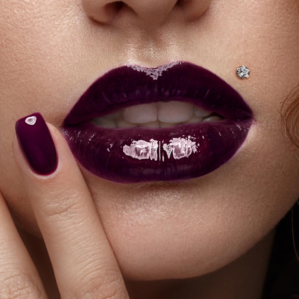 G23 Titanium Threaded Fancy CZ Flat Back Stud - Lips, Cartilage