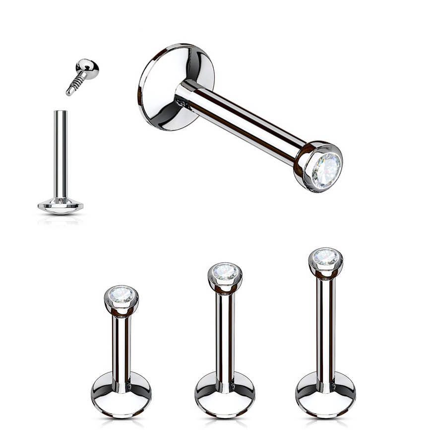 G23 Titanium Threaded 2mm Bezel Gem Flat Back Stud