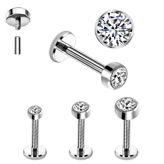 G23 Titanium Threaded Bezel Gem 16G Stud - Cartilage, Lips