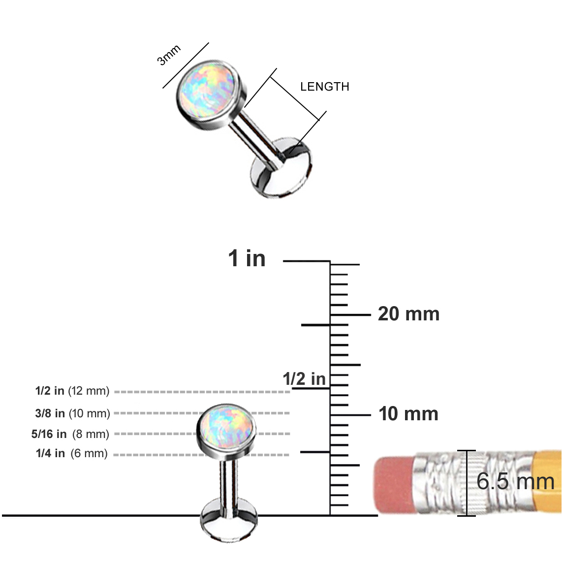 G23 Titanium 16G Internally Threaded Opal Flat Back Stud