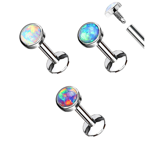 G23 Titanium 16G Internally Threaded Opal Flat Back Stud