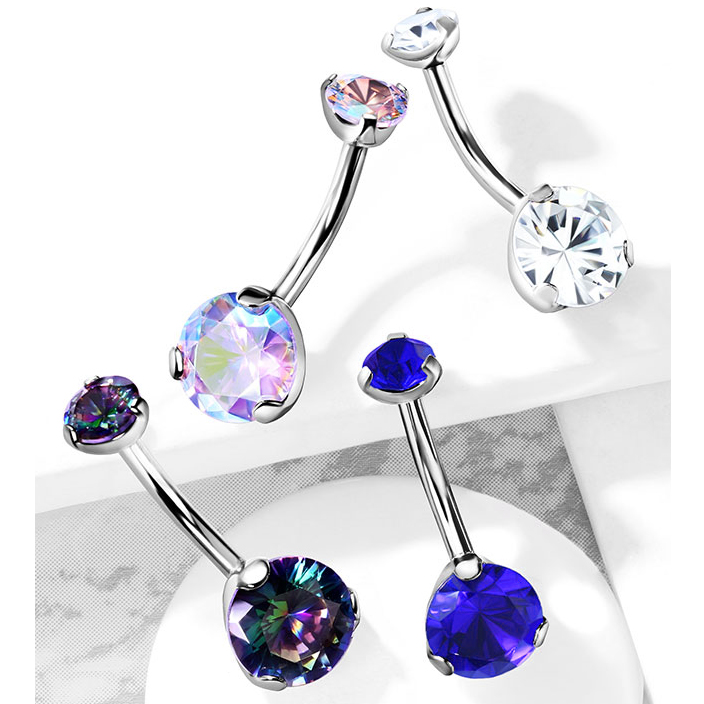 G23 Titanium Internally Threaded Tri-Prong CZ Belly Button Ring