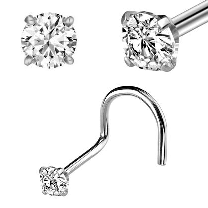 G23 Titanium Low-Profile Prong CZ Nose Stud (Corkscrew Shape)