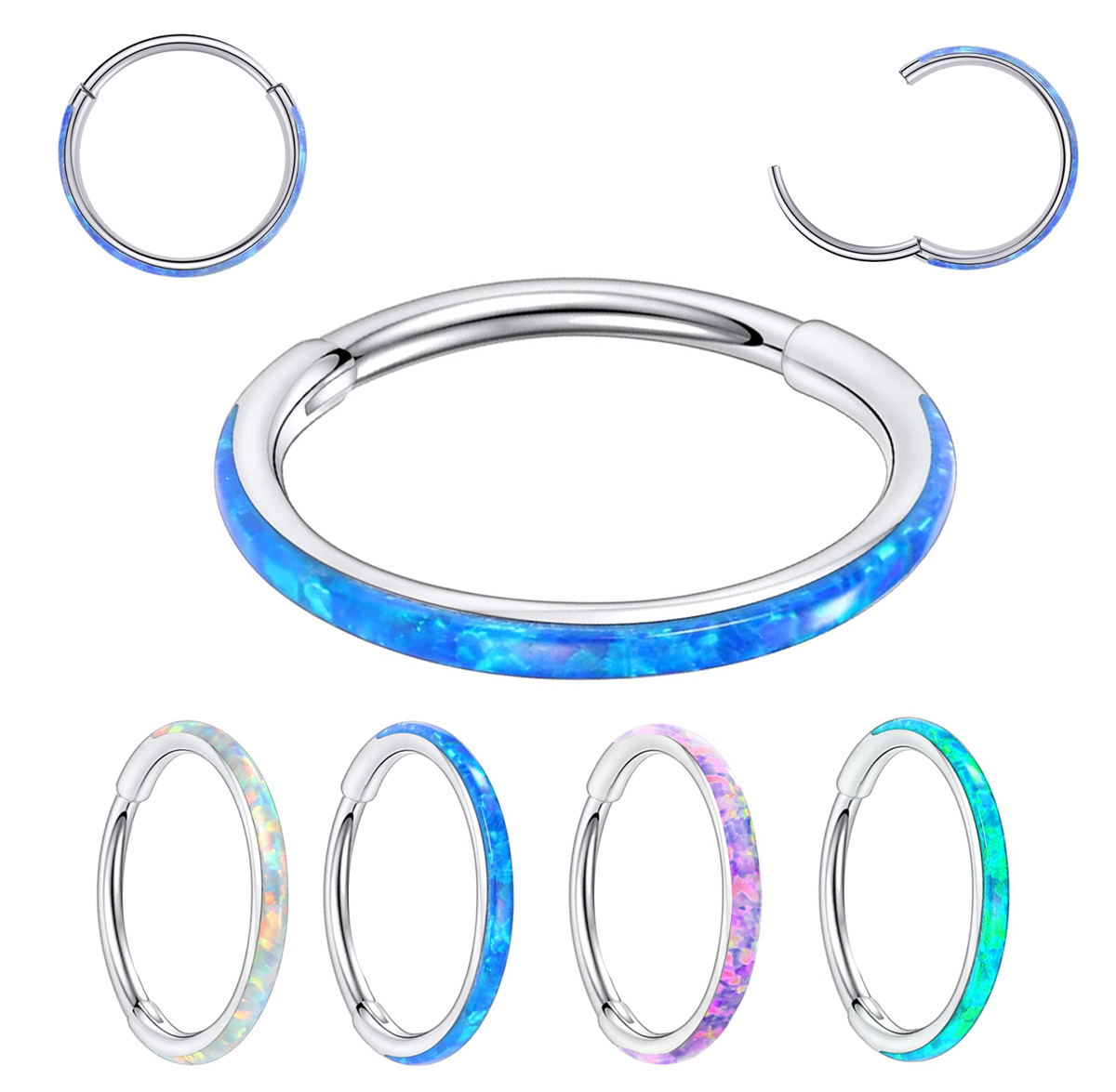 G23 Titanium 20G Opal Inlay Hinged Clicker Ring