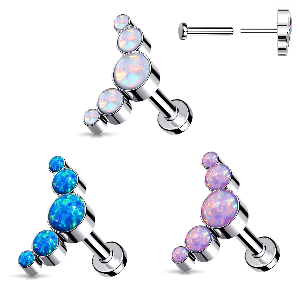 G23 Titanium 5-Stone Opal Threadless Push-In Flat Back Stud