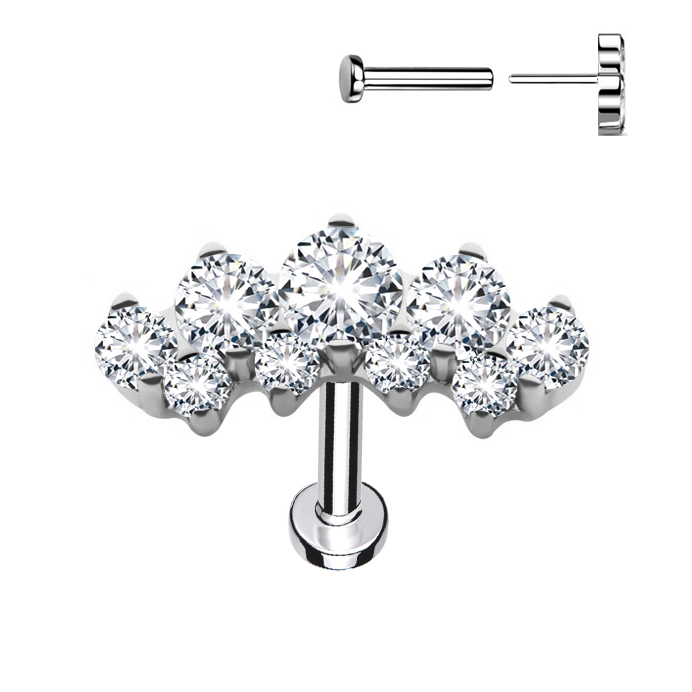 G23 Titanium 9-Stone Prong Threadless Bend-To-Fit Push-In Flat Back Stud