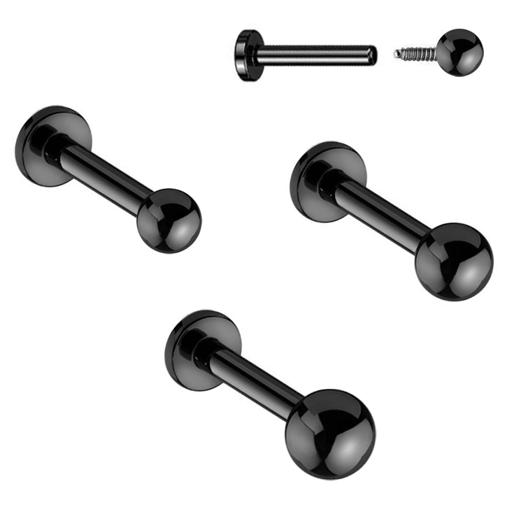 G23 Titanium Ball Threaded Flat Back Stud - PVD Black