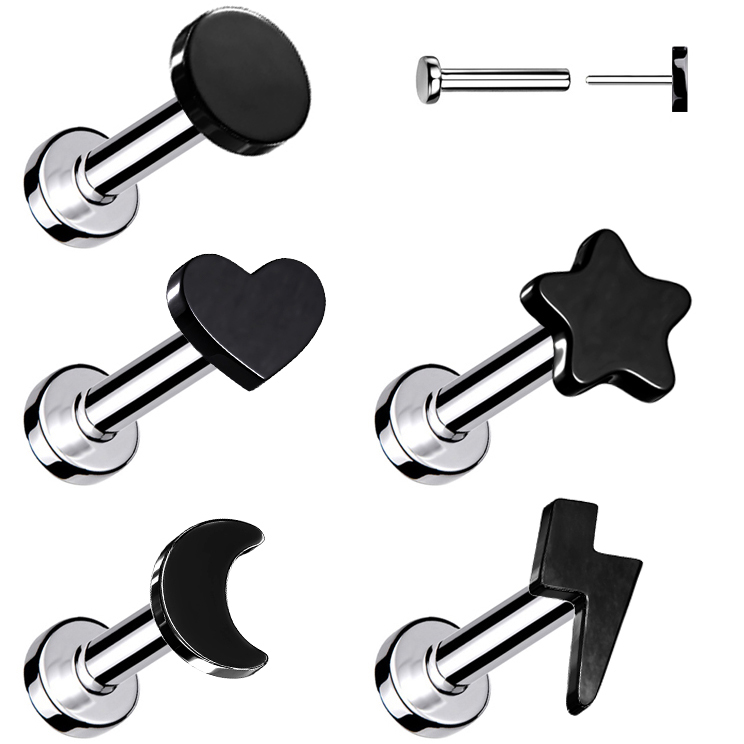 G23 Titanium Basic Threadless Bend-To-Fit Black Push-In Flat Back Stud