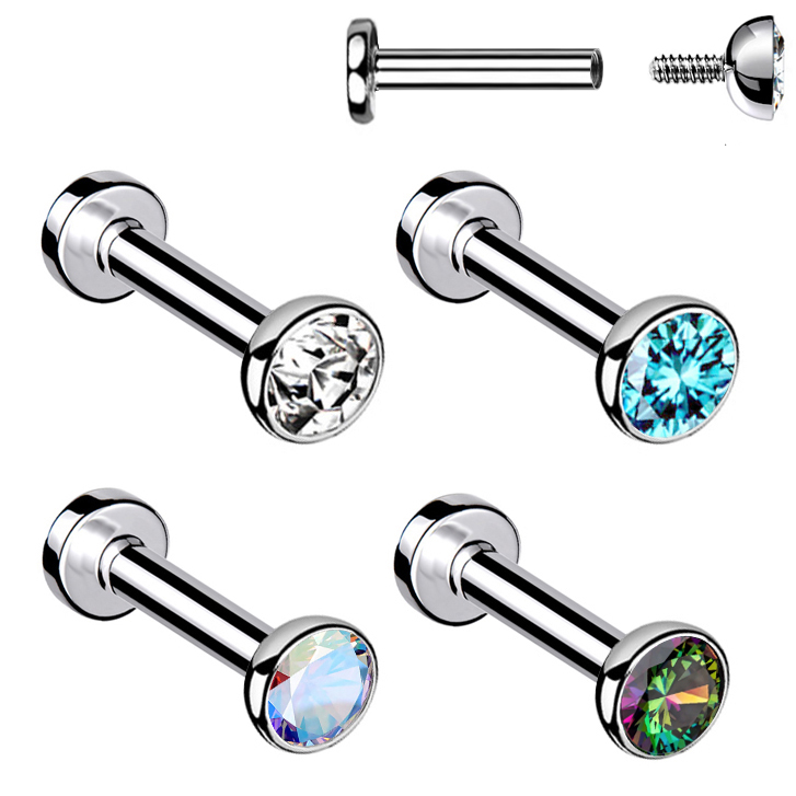 G23 Titanium Bezel CZ 18G Internally Threaded Flat Back Stud