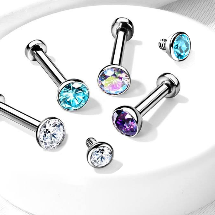 G23 Titanium Bezel CZ 18G Internally Threaded Flat Back Stud