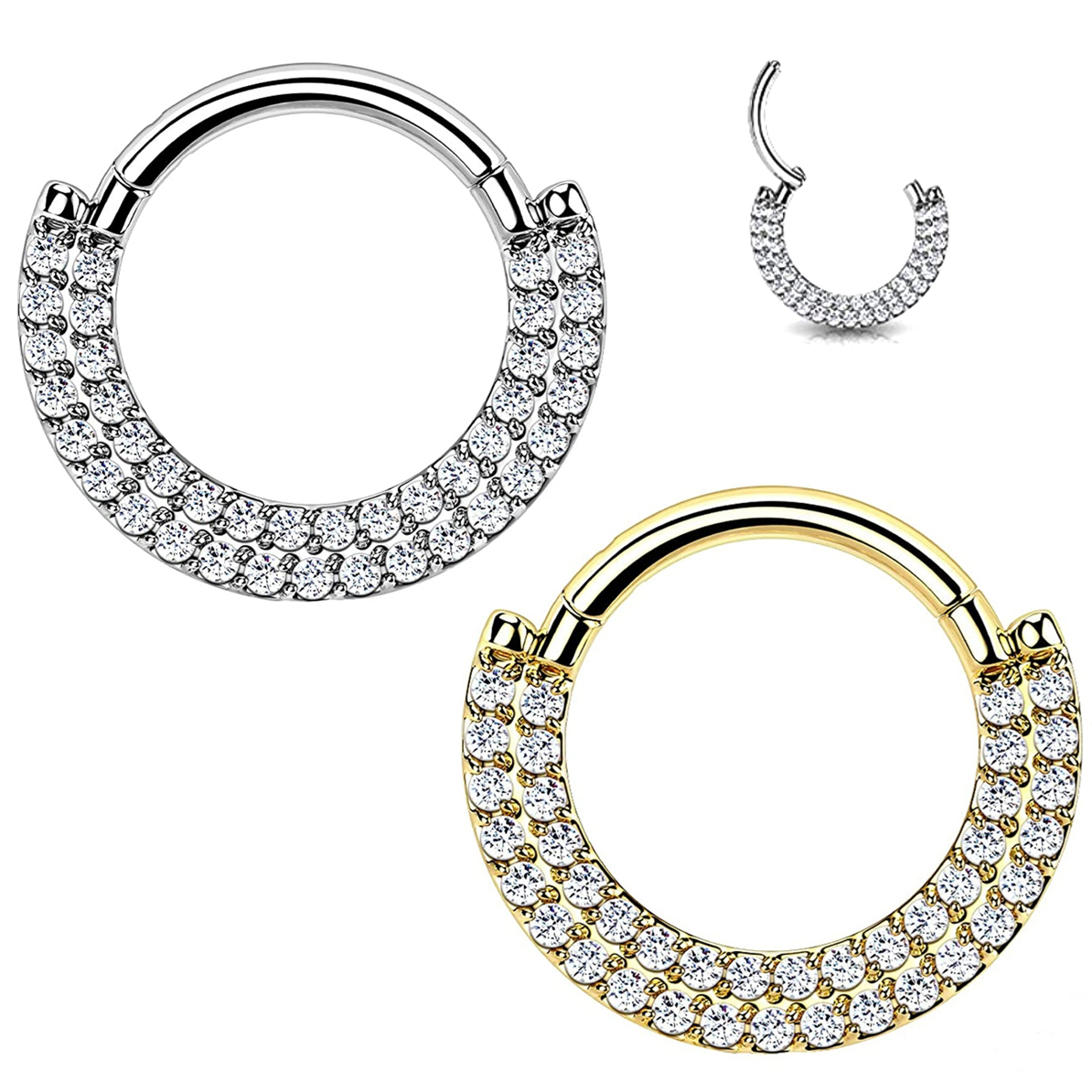 G23 Titanium CNC Double Loop Pave Seamless Hinged Clicker Ring