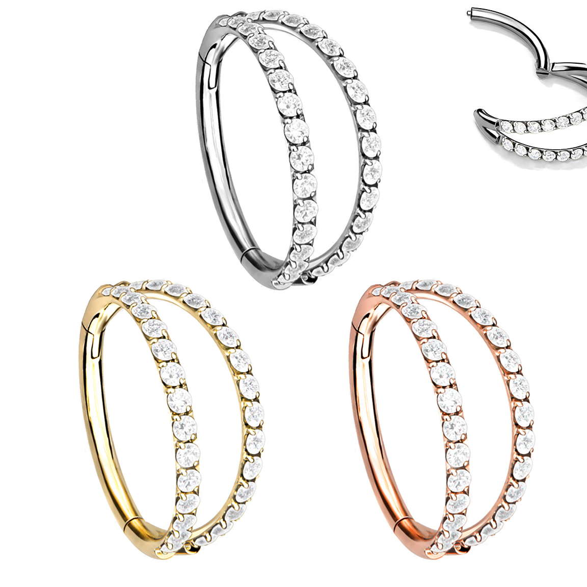 G23 Titanium Double Loop CNC Pave Seamless Hinged Clicker Ring