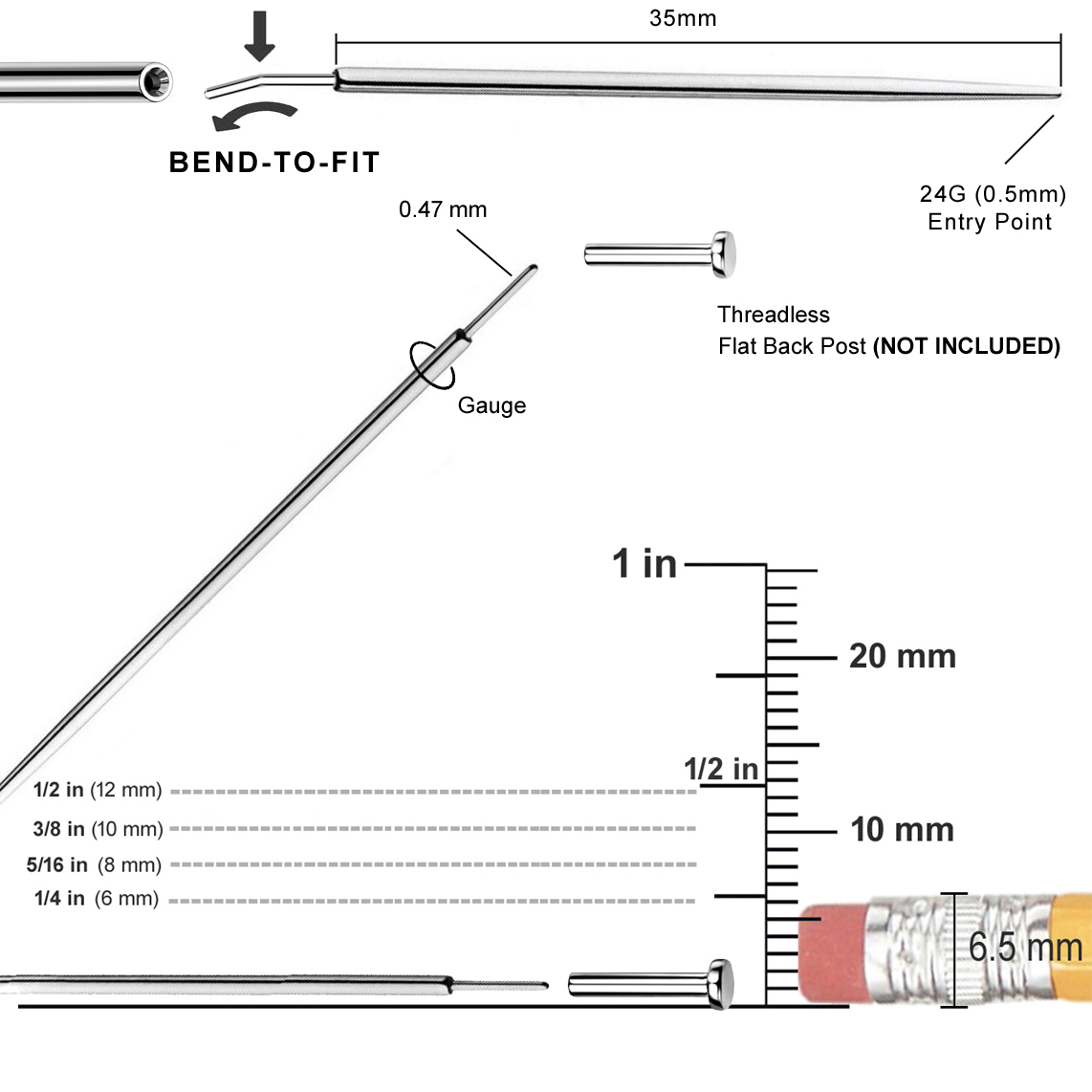 G23 Titanium Easy Insertion Pin Taper for Titanium Threadless Jewelry