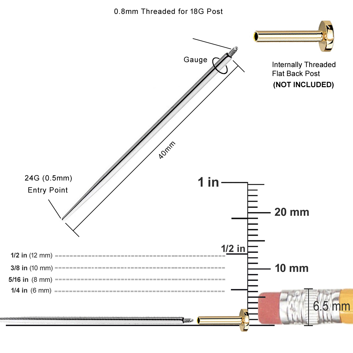 G23 Titanium Easy Insertion Pin Taper for 18G Internally Threaded Jewelry