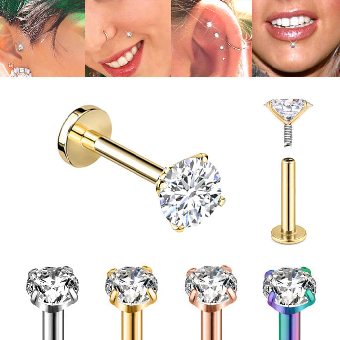 G23 Titanium 16G Internally Threaded Flat Back Stud - Cartilage, Lip, Nose