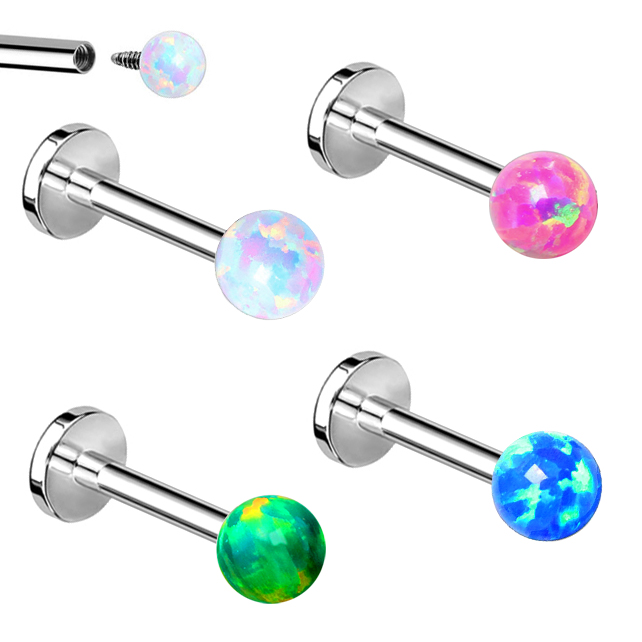 G23 Titanium Opal Ball Threaded Flat Back Stud - Cartilage, Lips