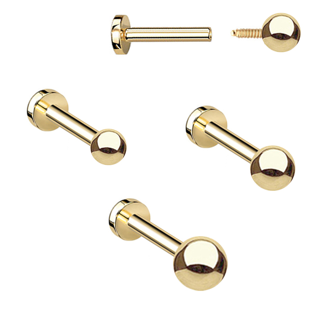 G23 Titanium PVD Gold Ball Threaded Flat Back Stud