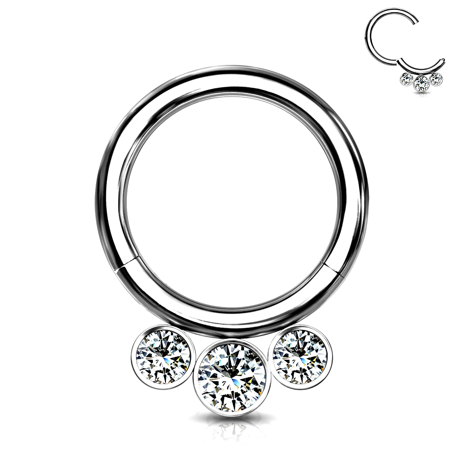 G23 Titanium Seamless Hinged Clicker Ring - Triple CZ