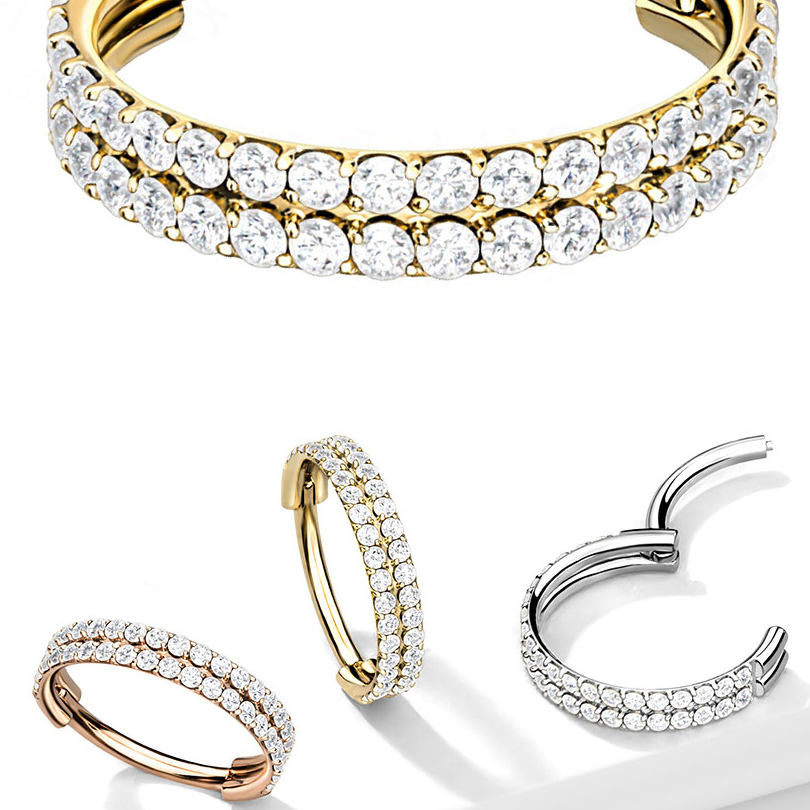 G23 Titanium Seamless Double Stacked Pave CNC Hinged Clicker Ring