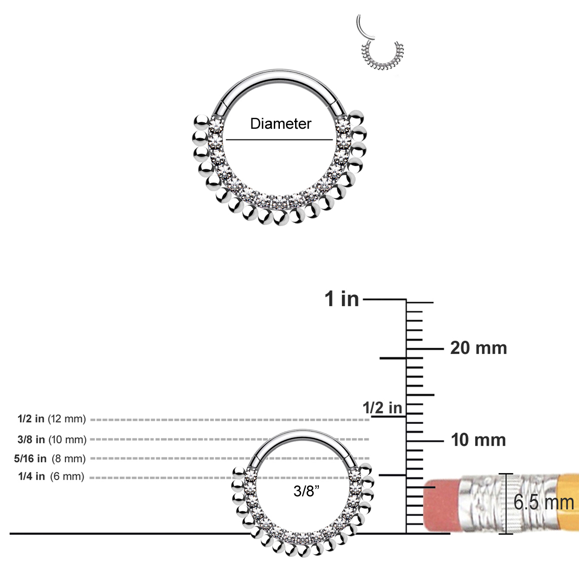 G23 Titanium Seamless Fancy CNC Hinged Clicker Ring - Daith, Septum
