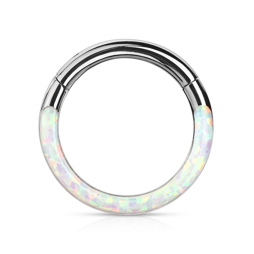 G23 Titanium Seamless Opal Inlay Hinged Clicker Ring - Daith, Septum
