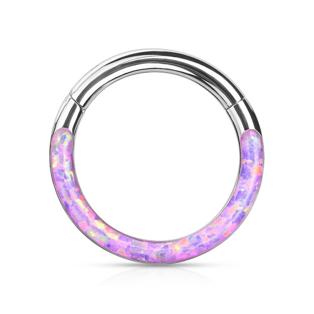 G23 Titanium Seamless Opal Inlay Hinged Clicker Ring - Daith, Septum