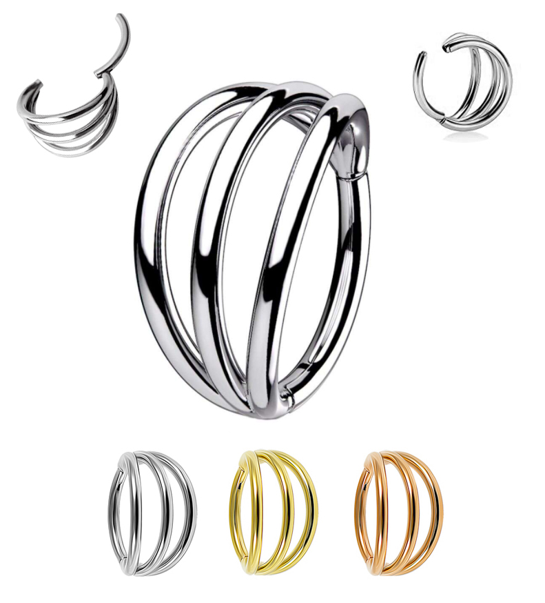 G23 Titanium Seamless Triple Loop Hinged Clicker Ring