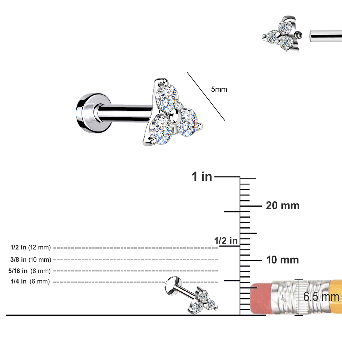 G23 Titanium Threaded Trinity Flat Back Stud - 16G