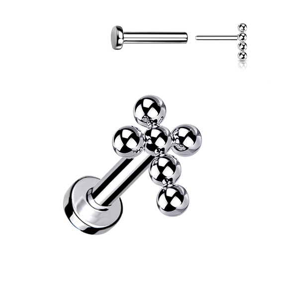 G23 Titanium Threadless Bend-To-Fit Push-In Flat Back Stud - Cross