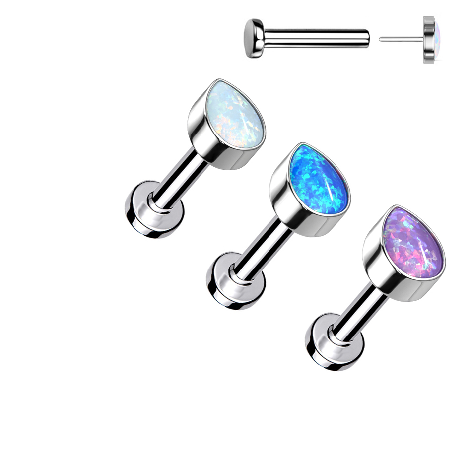 G23 Titanium Threadless Bend-To-Fit Push-In Flat Back Stud - Opal Teardrop