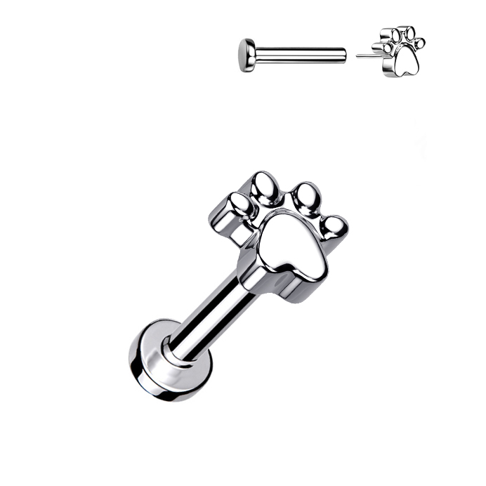 G23 Titanium Threadless Bend-To-Fit Push-In Flat Back Stud - Paw