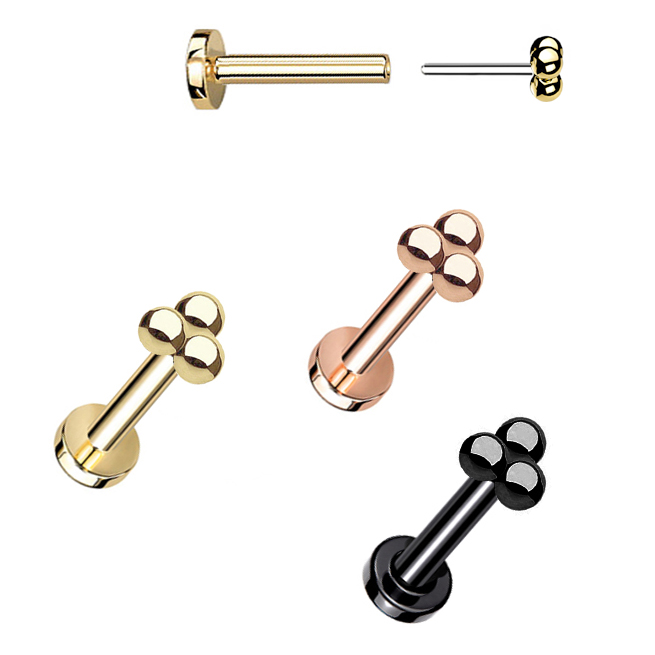 G23 Titanium Threadless Bend-To-Fit Push-In PVD Flat Back Stud - Ball Trinity