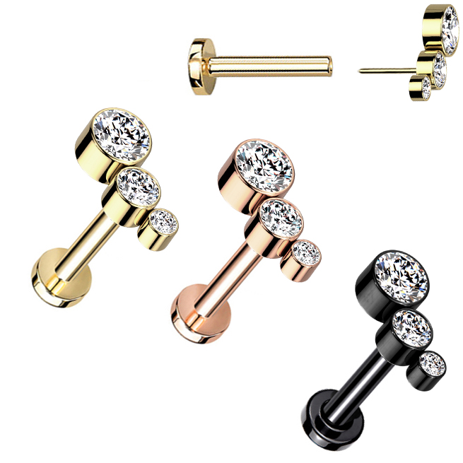 G23 Titanium Threadless Bend-To-Fit Push-In PVD Flat Back Stud - Bezel ...