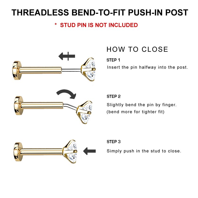G23 Titanium Threadless Push-In Replacement PVD Flat Back Post