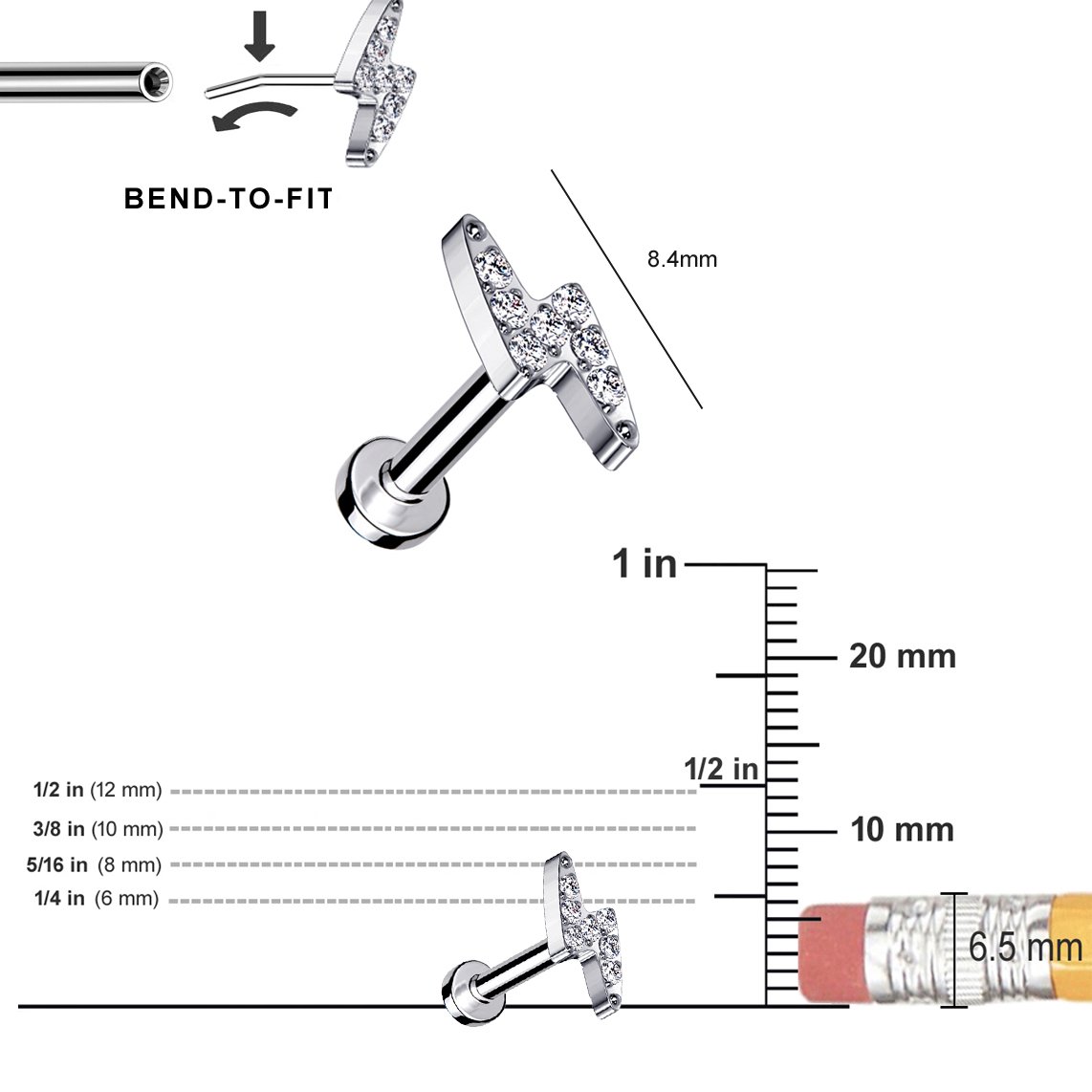G23 Titanium Threadless Bend-To-Fit Push-In Flat Back Stud - CNC Bolt