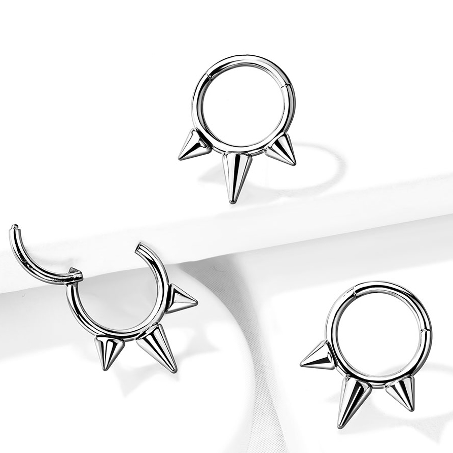 G23 Titanium Triple Spike Seamless Hinged Clicker Ring