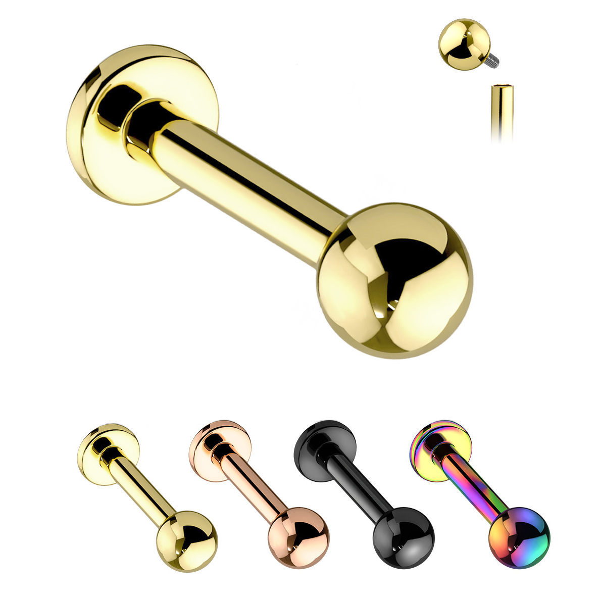 G23 Titanium Wear-Resistent PVD Threaded Ball Labret