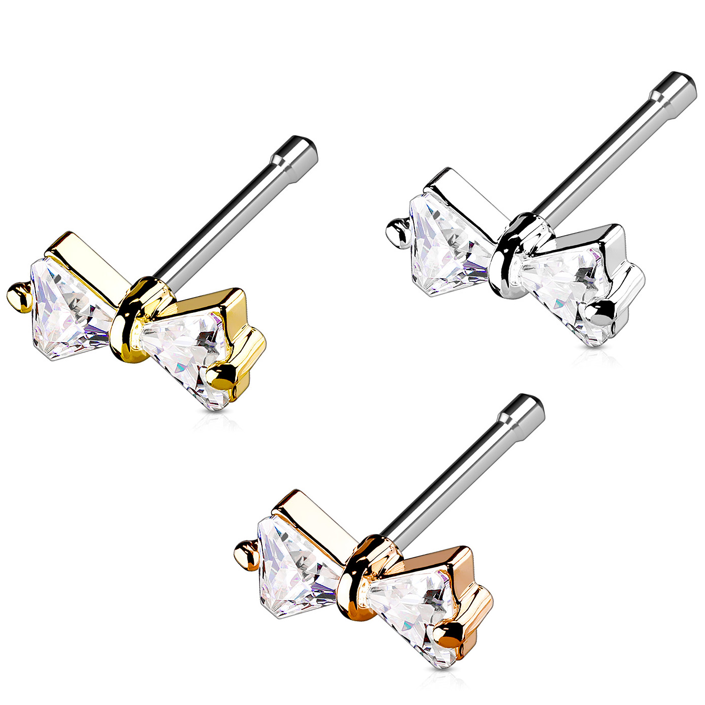 316L Jeweled Bow Tie Nose Ring - 20G Bone