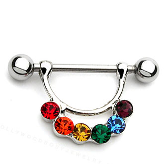 316L 14G Jeweled Rainbow Nipple Ring