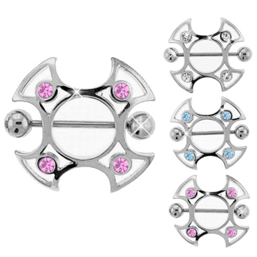 316L 14G Jeweled Tribal Nipple Shield Ring