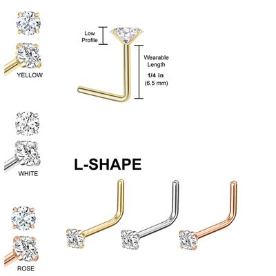 14K Solid Gold Nose Ring - L-Shaped