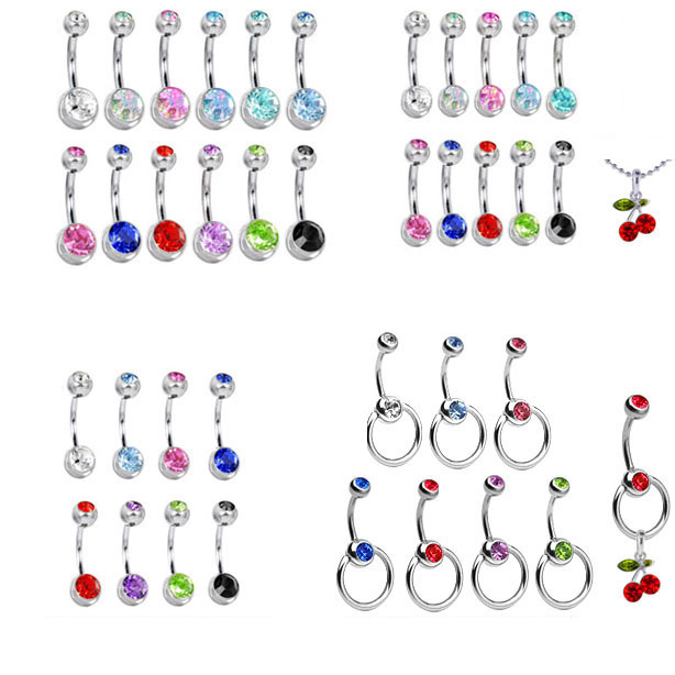 316L Mix and Match Double Gem Belly Button Ring - Swarovski