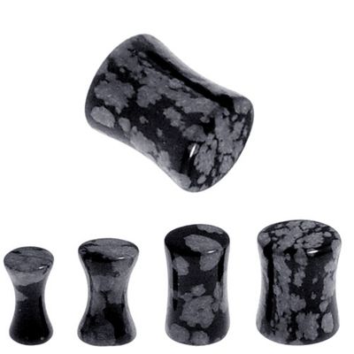 Pair of Natural Stone Plug Earrings - Snowflake Obsidian