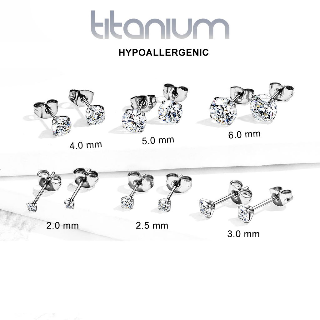 Pair of Hypoallergenic G23 Titanium Prong CZ Stud Earrings