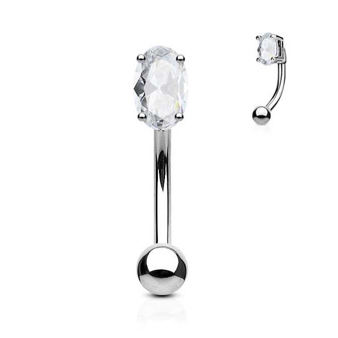 316L CZ Eyebrow / Rook Curved Barbell Ring - 16G (Oval)