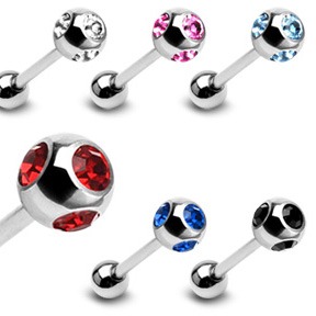 316L Surgical Steel Quad-Gem Tongue Ring Barbell